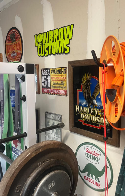 Lowbrow Customs Stamped Metal Shop Signs