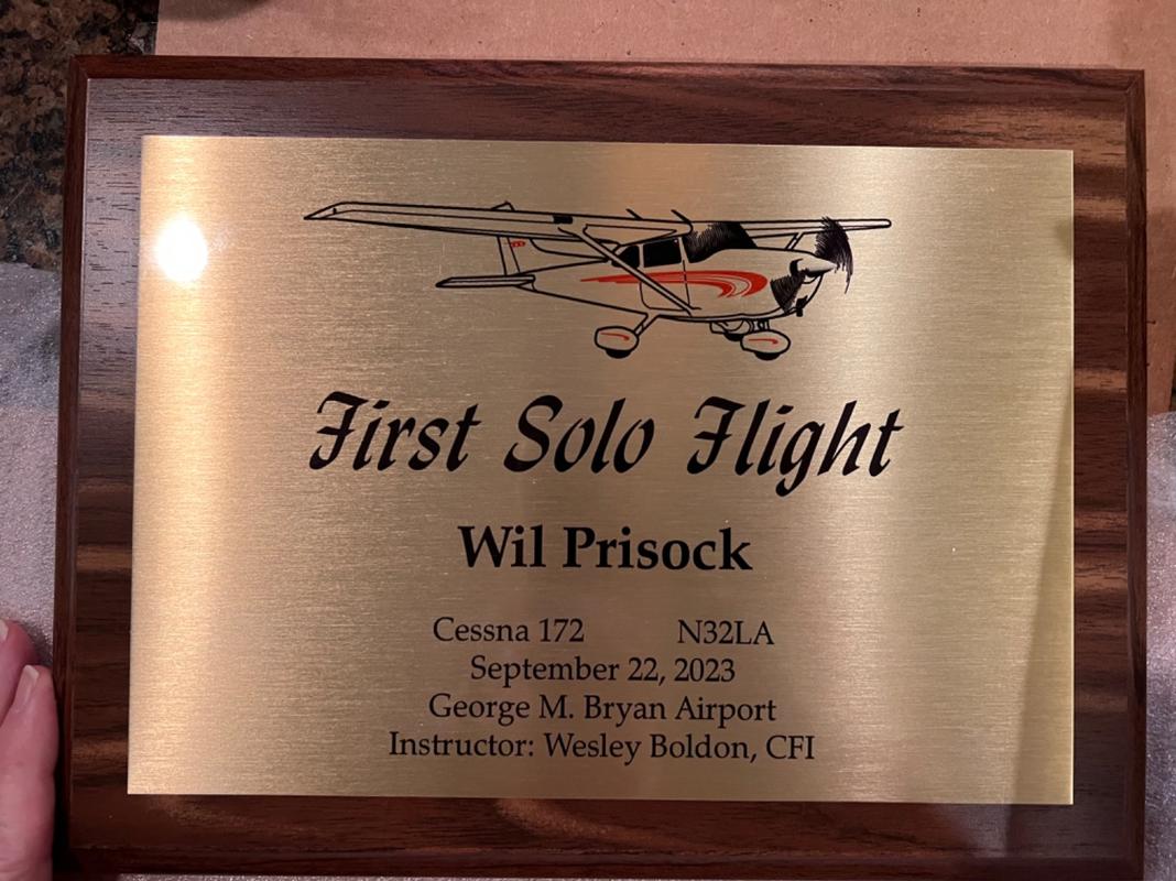 First Solo Commemorative Plaque