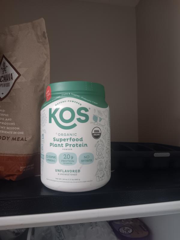 KOS Unflavored & Unsweetened Organic Vegan Plant Based Protein Powder ...
