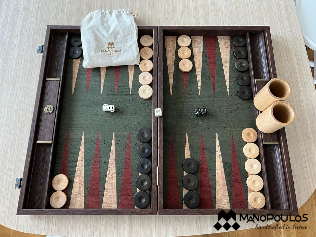 Premium Handcrafted Green Natural Cork Backgammon Set with Oak Wood Checkers | MANOPOULOS Chess ...