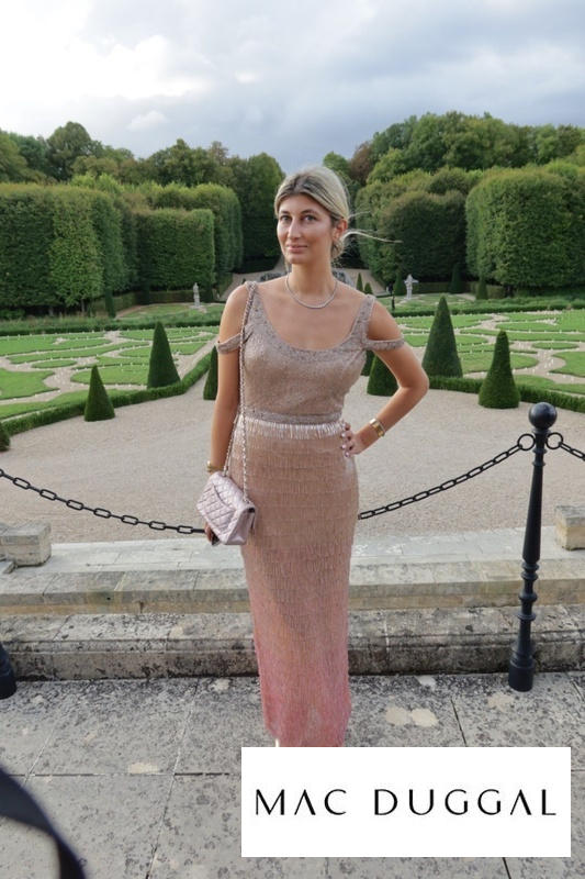 Pink Scoop Neck Embellished Fringe Ombre Gown | Mac Duggal