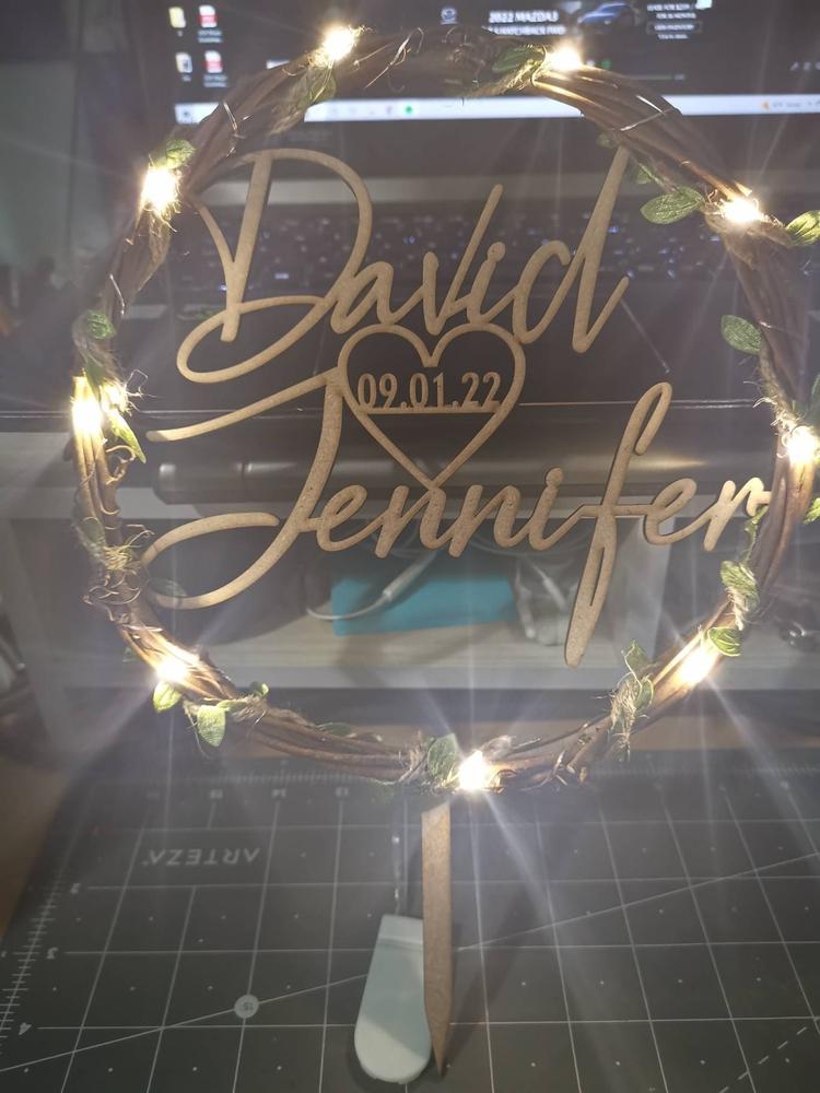 Modern LED Light Laurel Wreath Wedding Cake Topper