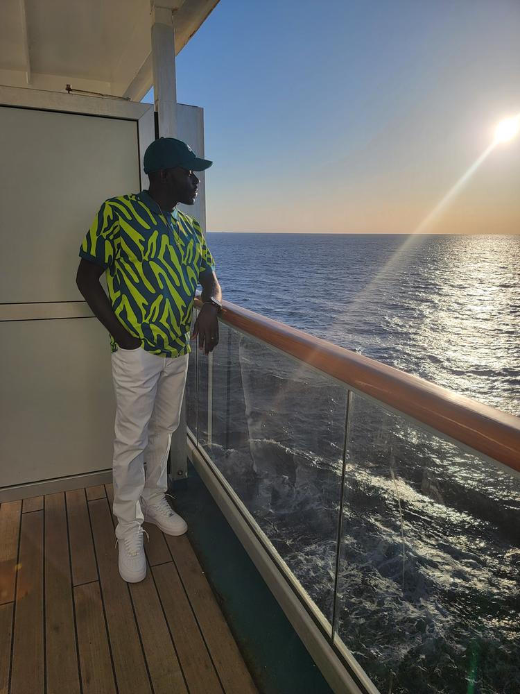 Femi Men's African Print Polo Shirt (Lime Zebra Abstract) Femi Men's African Print Polo Shirt (Lime Zebra Abstract)