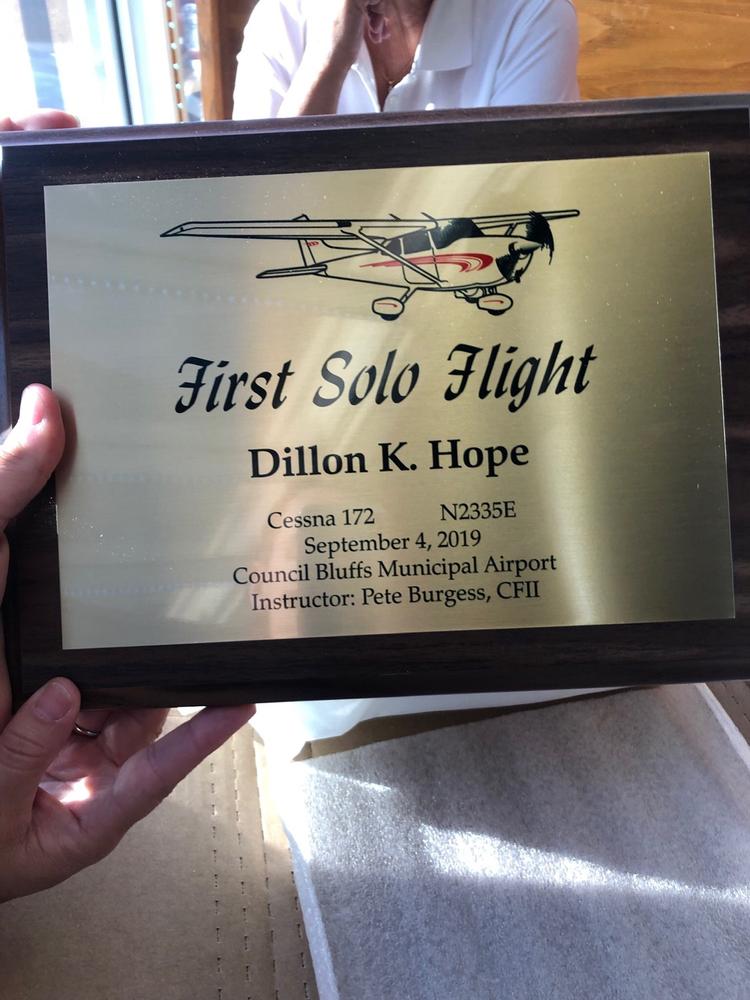 First Solo Commemorative Plaque