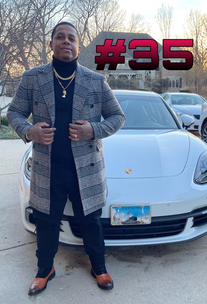 SG Men's Anniversary V Double Breasted Topcoat – Grey + Orange Plaid ...